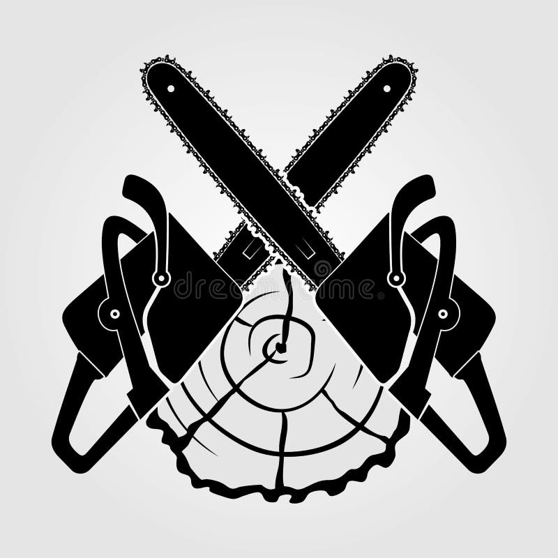 Crossed Chainsaws and Tree Trunk Cut Isolated Stock Vector ...