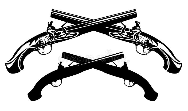 Vintage Crossed Pistols Silhouette Stock Vector - Illustration of ...