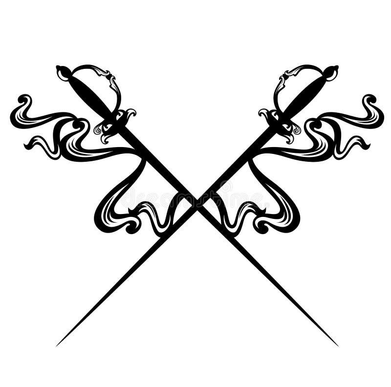 Crossed Epee Swords and Black Vector Shield Stock Vector - Illustration ...