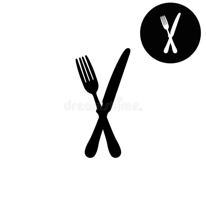 Crossed Fork Over Knife - White Vector Icon Stock Vector - Illustration ...