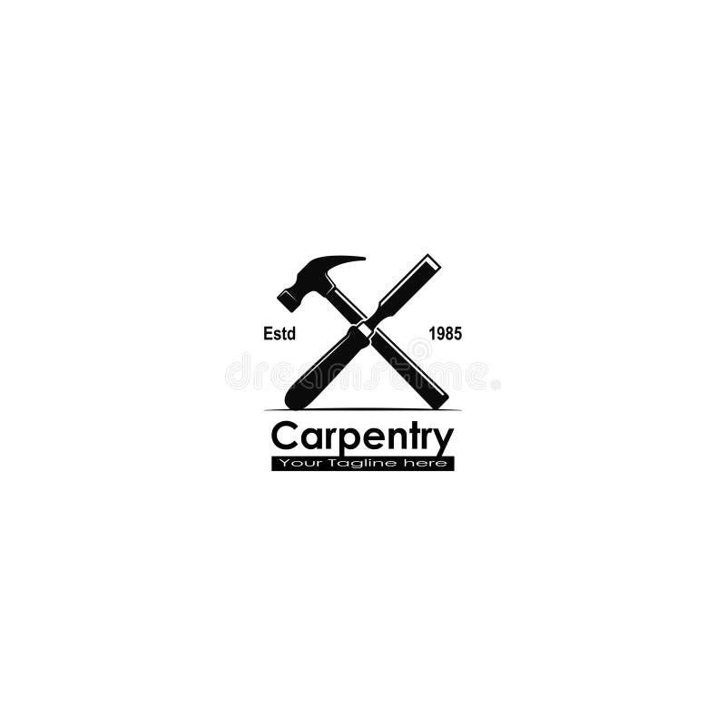 Crossed Hammer and Chisel Logo, Carpentry Logo Vector Graphics Stock ...