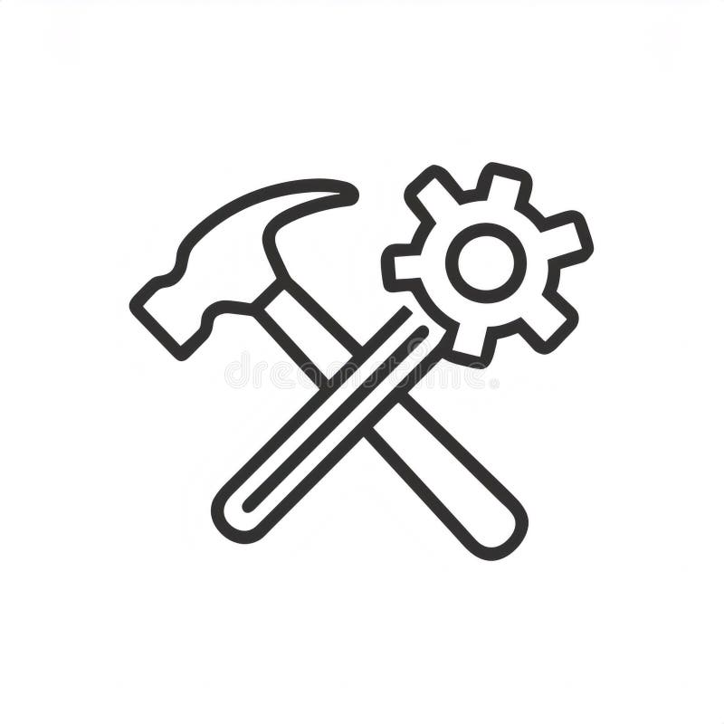 Crossed Hammer and Gear Isolated on White Background Representing ...