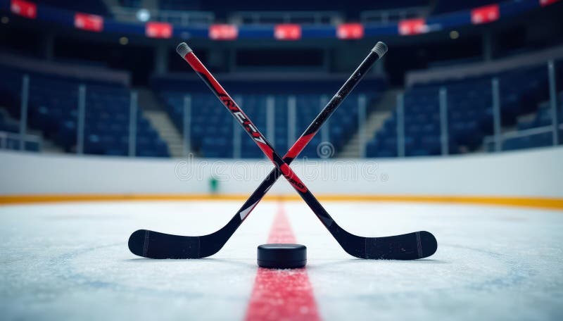 Crossed Hockey Sticks, Centered Puck Sharp Lines, Clean Design , Speed ...