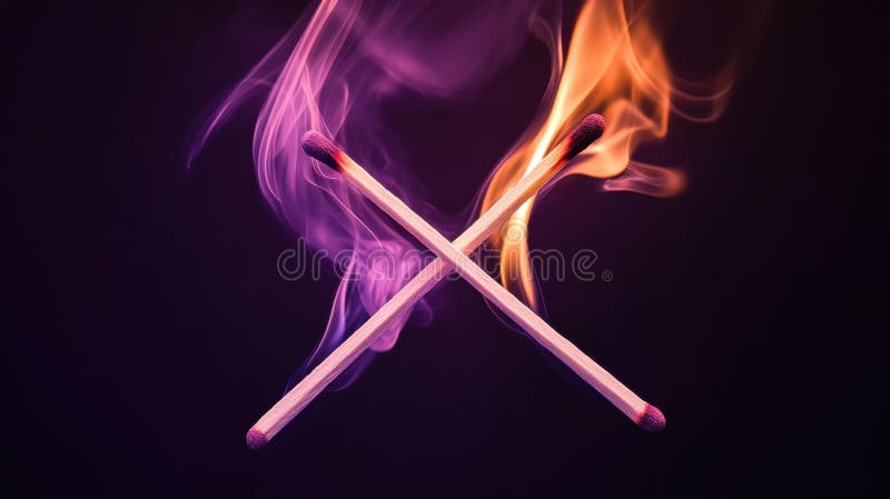 Crossed Matches with Smoke and Flame on Dark Background Displaying ...