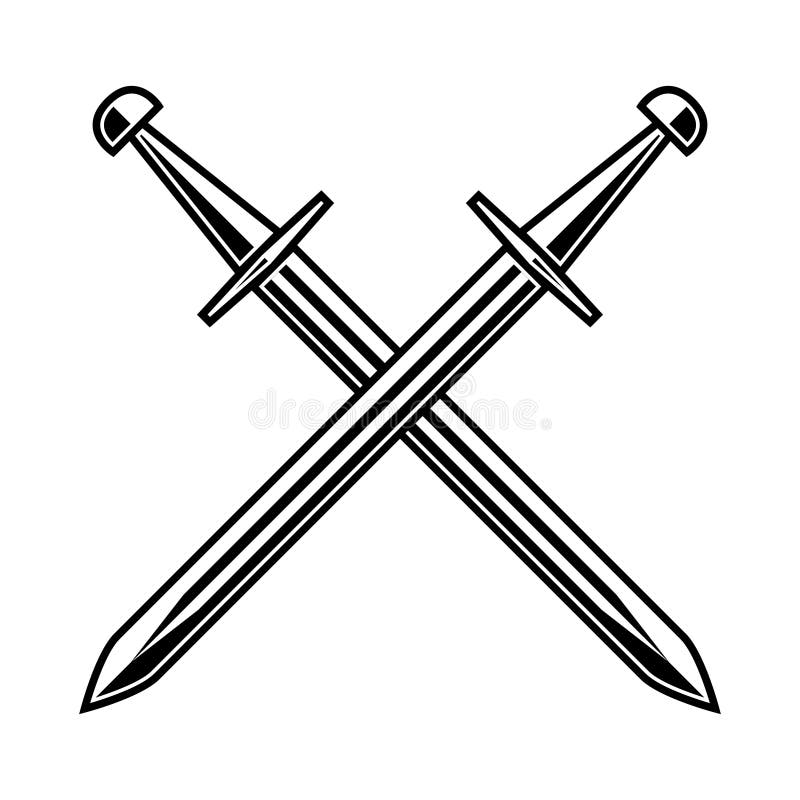 Crossed Medieval Swords on White Background. Design Element for Logo ... Crossed Medieval Swords on White Background. Design Element for Logo ...