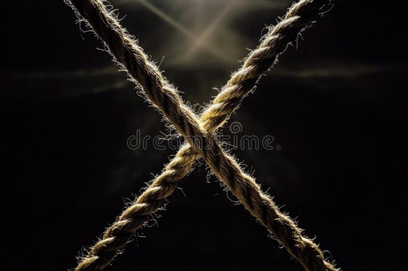 Crossed Ropes Against Dark Background with Dramatic Lighting Stock ...