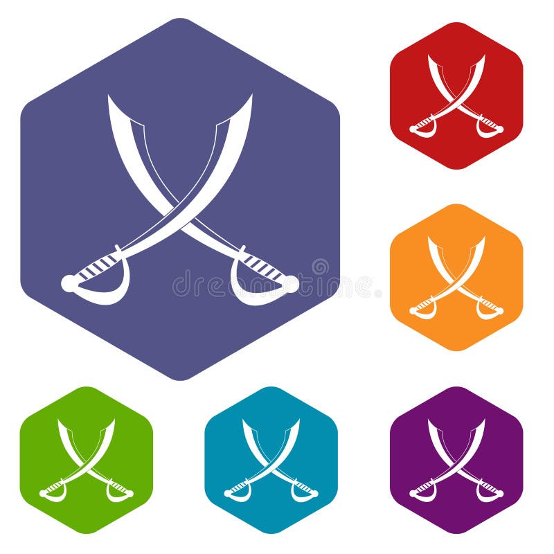 Crossed Sabers Icons Set Hexagon Stock Vector - Illustration of pirate ...