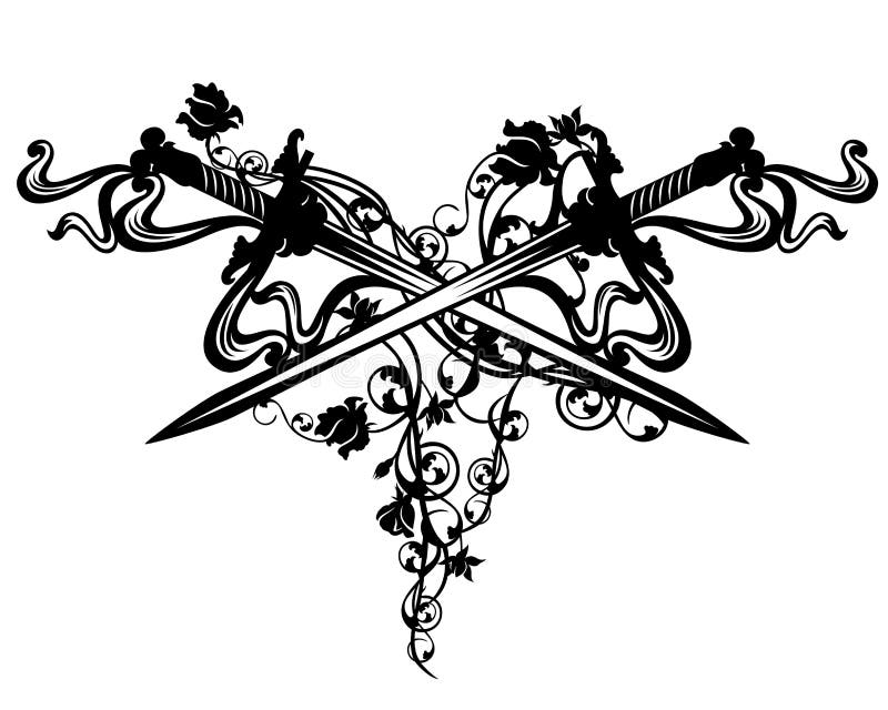 Sword among roses stock vector. Illustration of flowers - 44147284