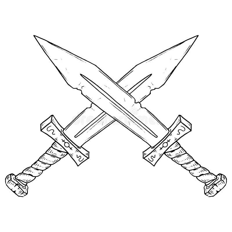 Crossed Swords. Vector Short Sword Stock Vector - Illustration of saber ...