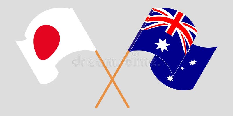 Australia and Japan Flags Crossed and Waving Flat Style. Official ...