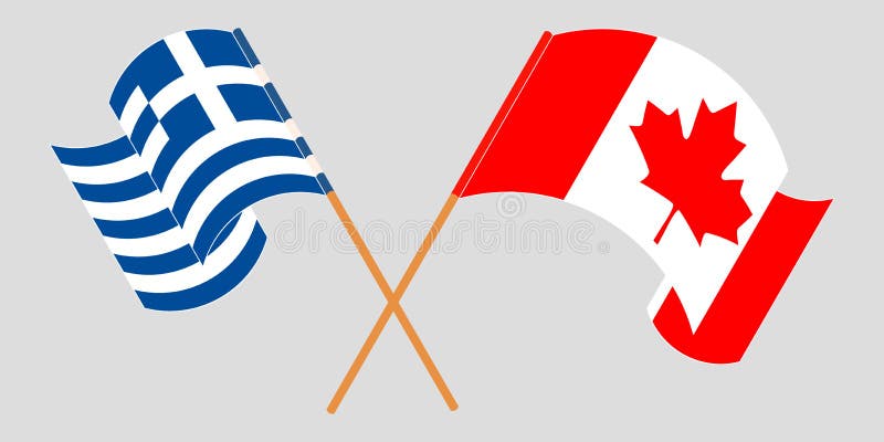 Greece and Canada Flags Crossed and Waving Flat Style. Official ...