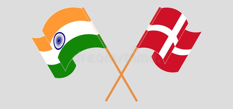 Crossed and Waving Flags of India and Denmark Stock Vector ...