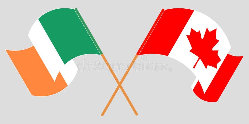 Crossed and Waving Flags of Ireland and Canada Stock Illustration ...
