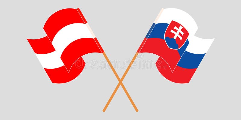 Slovakia and Austria Flags Crossed and Waving Flat Style. Official ...