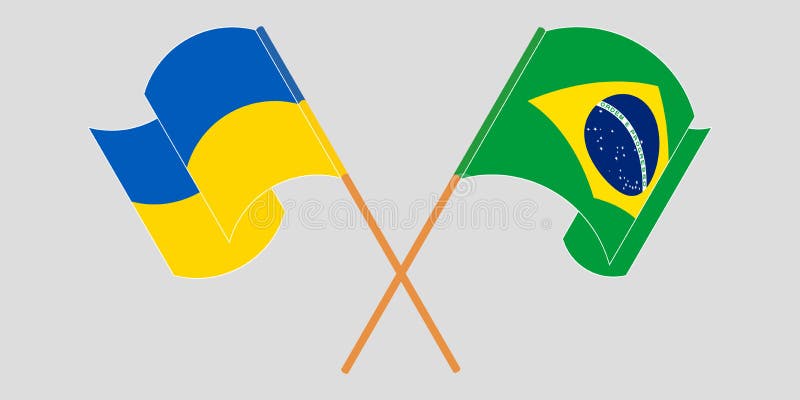 Crossed and Waving Flags of the Ukraine and Brazil Stock Vector ...