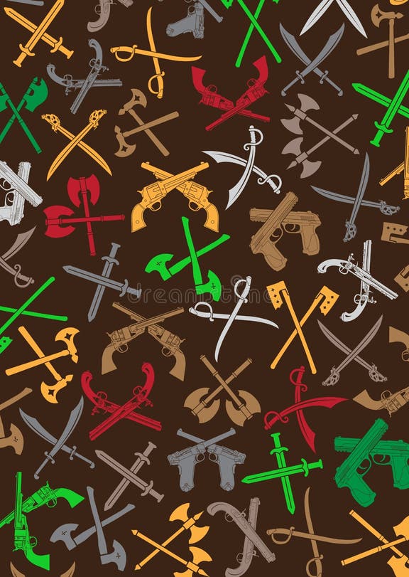 Crossed Weapons Silhouettes Background Stock Vector - Illustration of ...