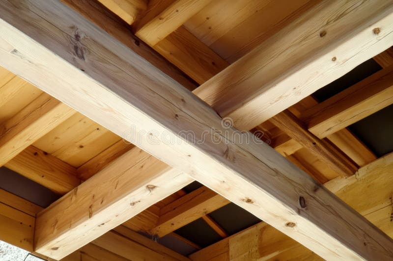 Crossed Wooden Beams and Structural Elements of a Roof Framework Stock ...
