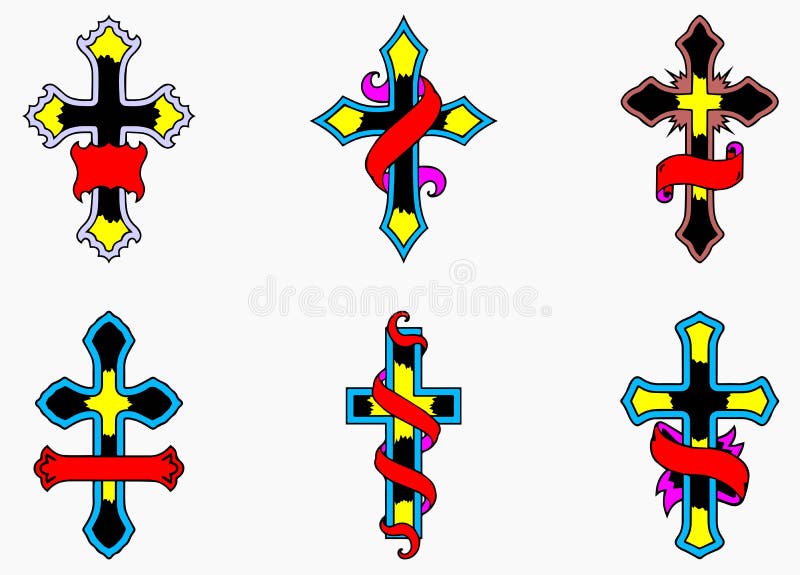 Crosses Tattoo Set. Set of Crosses Labels and Elements. Vector Set ...