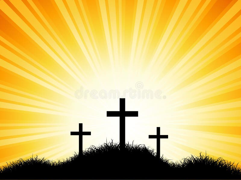 Crosses against sunset sky stock vector. Illustration of landscape ...