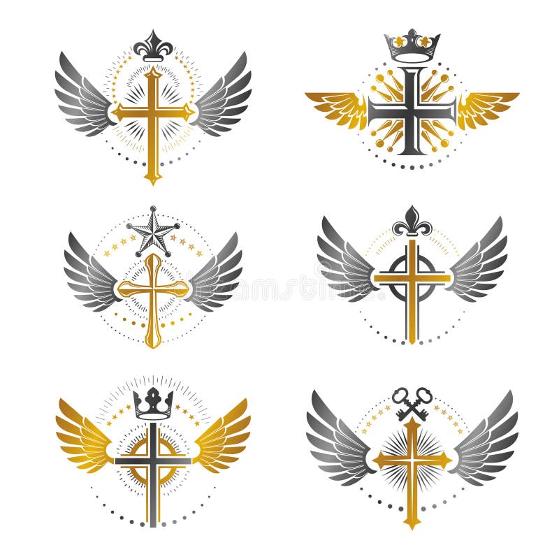 Crosses of Christianity Emblems Set. Heraldic Vector Design Elem Stock ...