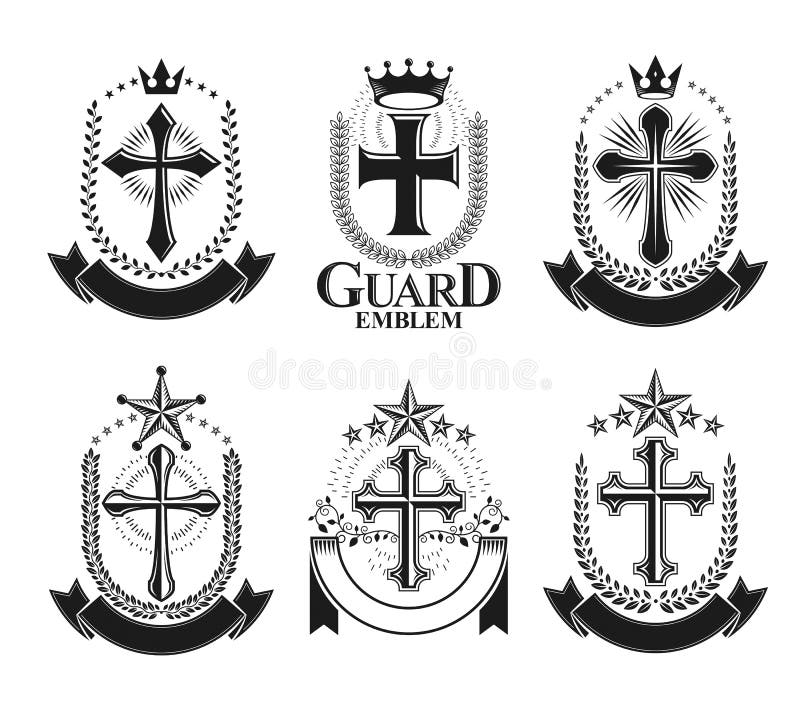 Crosses of Christianity Emblems Set. Heraldic Vector Design Stock ...