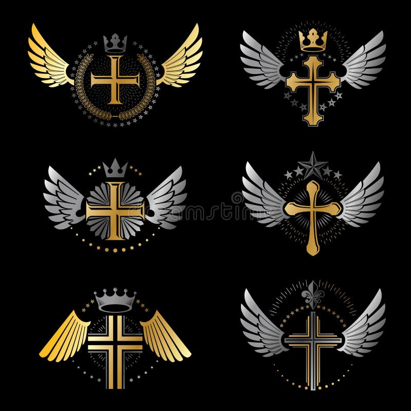 Crosses of Christianity Emblems Set. Heraldic Vector Design Elem Stock ...