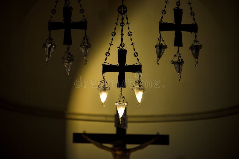 Crosses and Crucifix in Church Stock Image - Image of catholic, faith ...