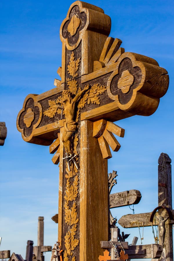 Cross on the Hill of Crosses in Lithuania. Stock Image - Image of ...