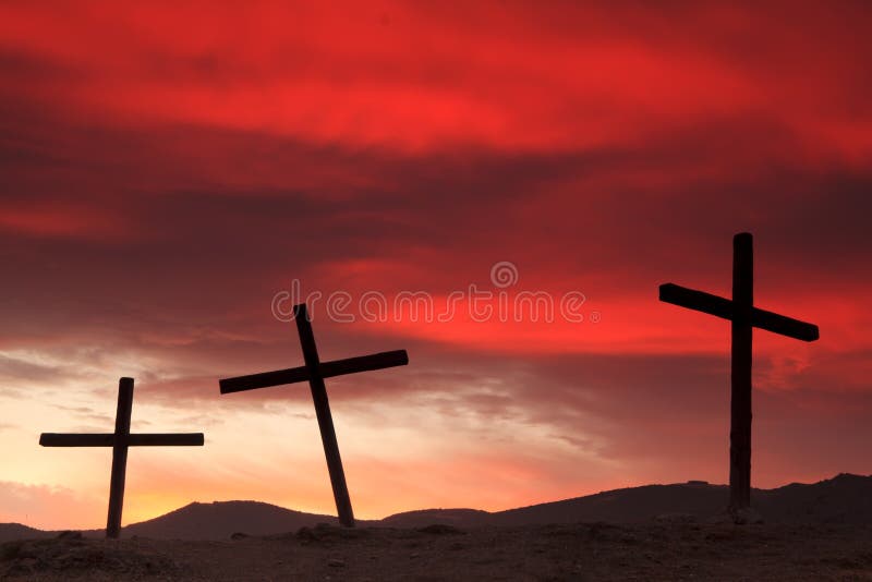 Rustic Wooden Cross Against Sunset Stock Photo - Image of death, grave ...