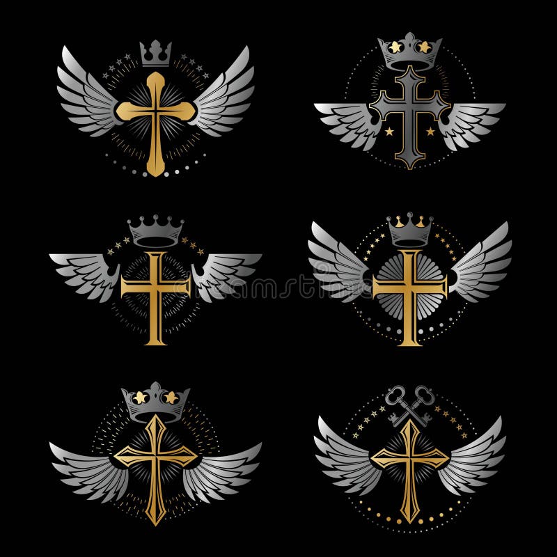 Crosses Religious Emblems Set. Heraldic Coat of Arms, Vintage Vector ...