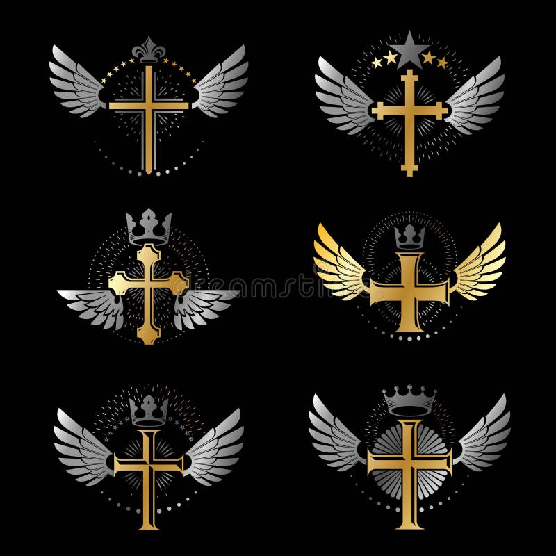 Crosses Religious Emblems Set. Heraldic Coat of Arms, Vintage Vector ...