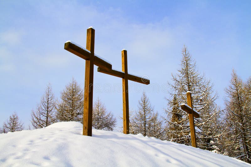 Crosses the snow stock image. Image of outdoors, religion - 12705493