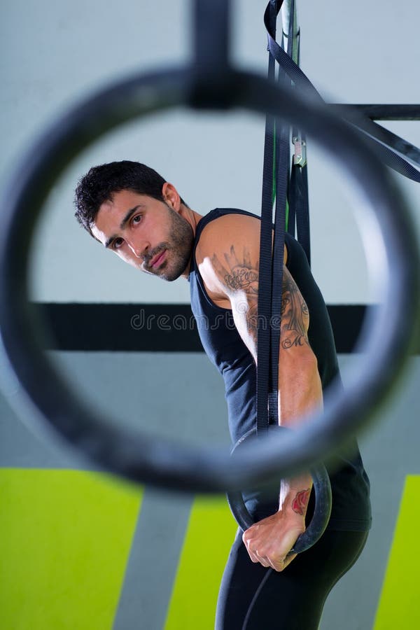 Crossfit Dip Ring Man Workout at Gym Stock Image - Image of gymnast ...