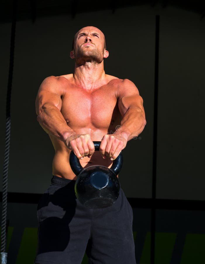 Crossfit Kettlebells Swing Exercise Man Workout Stock Image - Image of ...