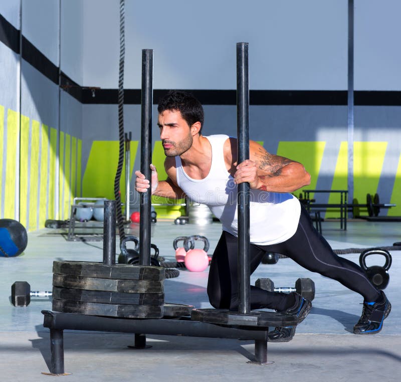 Crossfit Workout People Group With Wall Balls And Rope Stock Photo ...