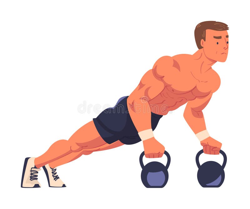 Crossfit Workout with Man Standing in Plank with Kettlebell Doing ...