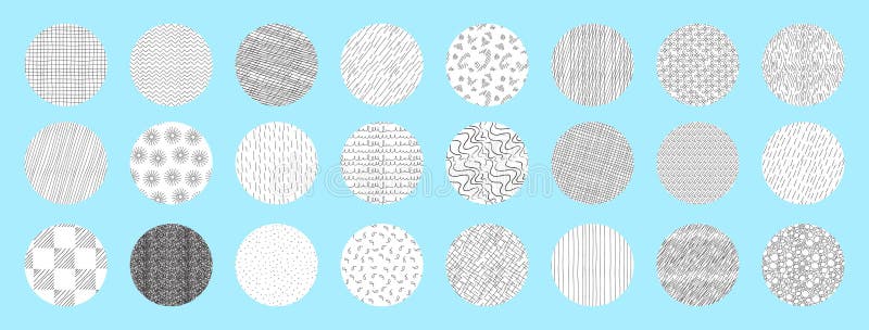 Crosshatch Pattern Circles Set. Different Textures Made in Hand Drawn ...