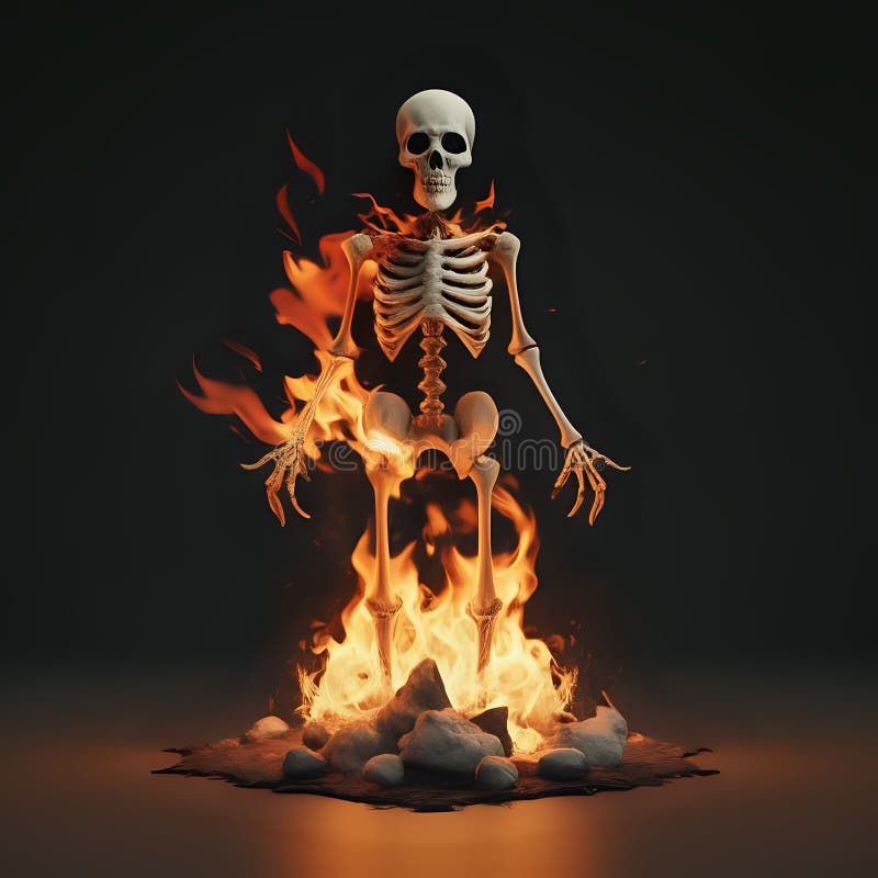 Crossing Bones with Skull and Fire - Generated by Ai Stock Illustration ...