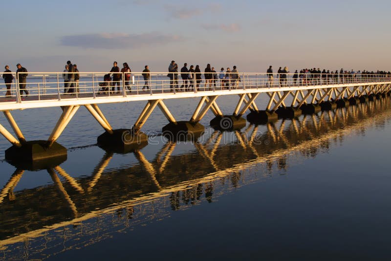 Crowds on Millennium Bridge, London Editorial Stock Photo - Image of ...
