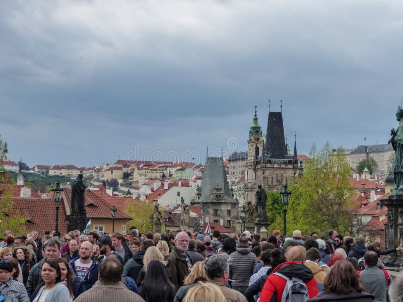 Crossing the Bridge in Prague Editorial Stock Photo - Image of crowd ...