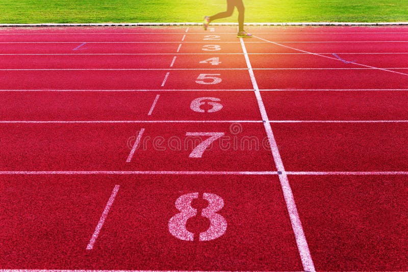 Finish Line on Athletics,Red Running Track Stock Image - Image of field ...
