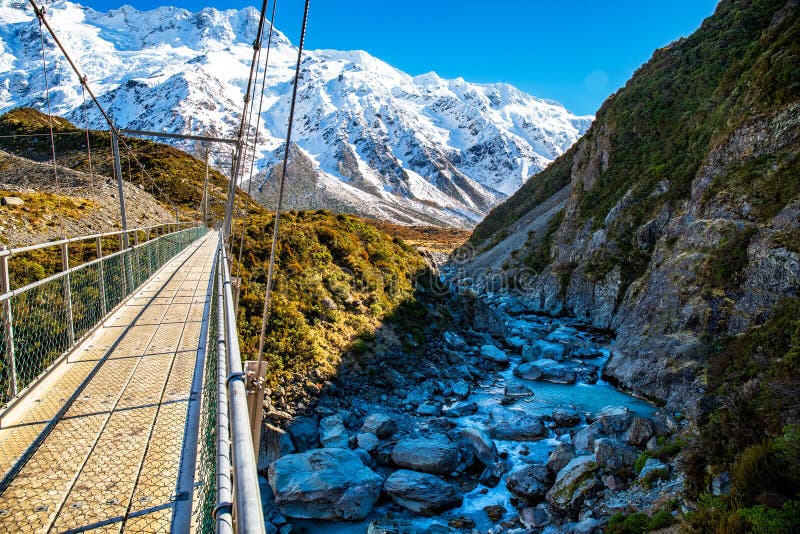 Swing Bridge on the Walk through the Valley To Views of Aoraki at the ...