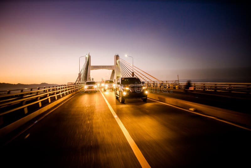 Crossing Mactan Bridge, Cebu, Philippines at Twilight Stock Image ...