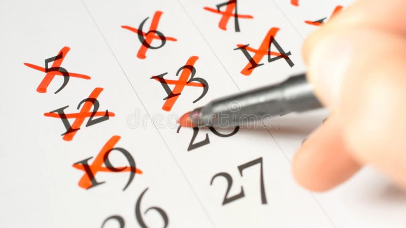 Crossing Out Red Marker a Numbers in a Calendar Stock Footage - Video ...