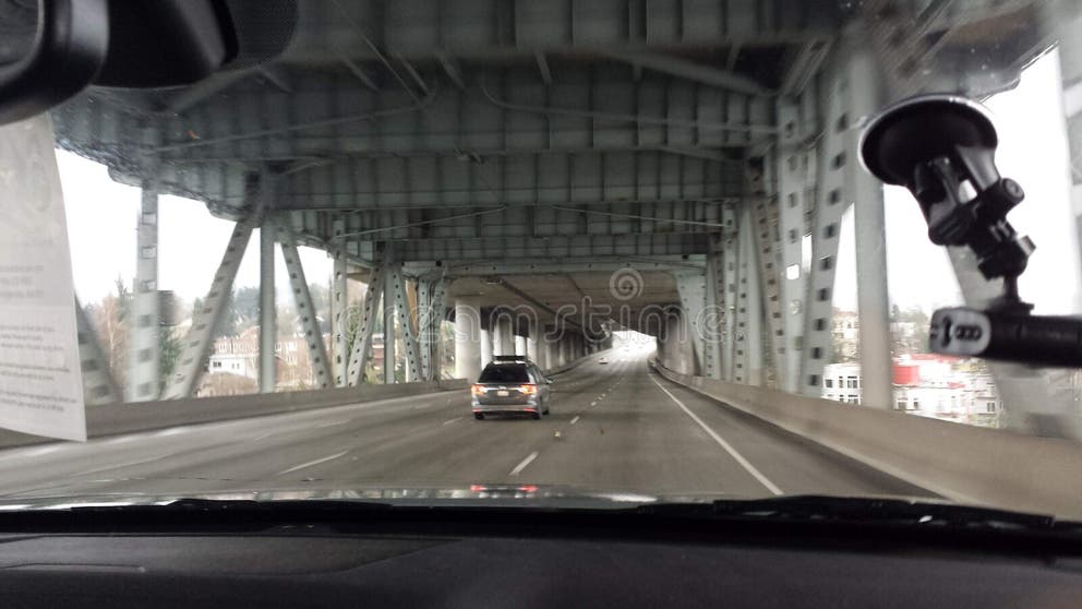 Crossing Seattle Express Lines Bridge I5 Stock Photo - Image of tunnel ...