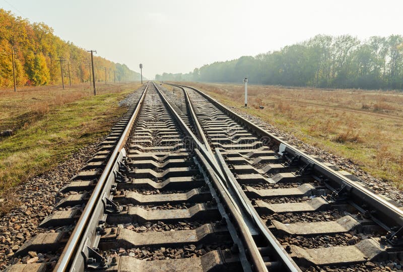 Crossing of two railroad stock image. Image of direction - 61477027
