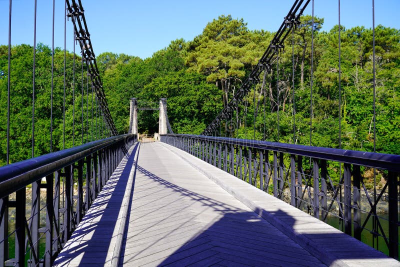Crossing Walkway Empty Bridge Suspended Over the River for Pedestrians ...
