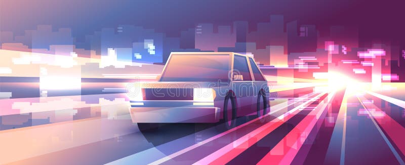 Crossover Car Rides on Night Blurred City Background Stock Vector ...