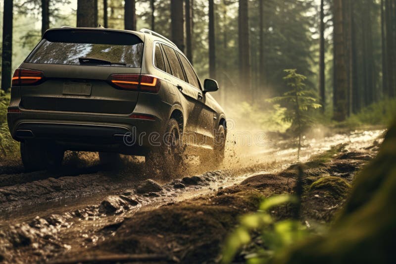 Crossover SUV Car Driving Along a Forest Road Stock Photo - Image of ...