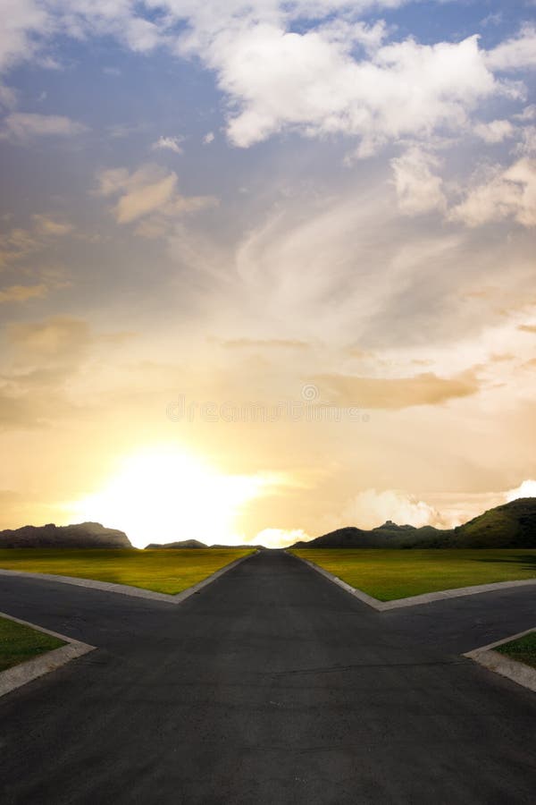 Crossroad at Dawn in Rural Landscape Stock Photo - Image of grunge ...